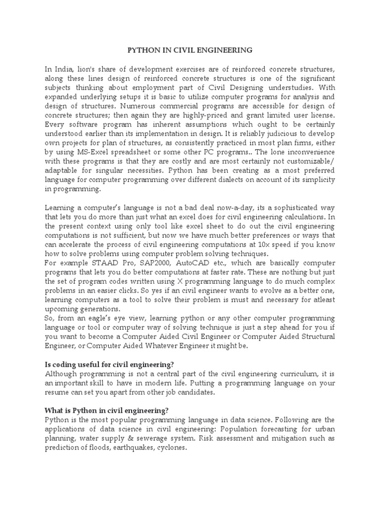 Python in Civil Engineering | PDF | Computer Programming | Engineering