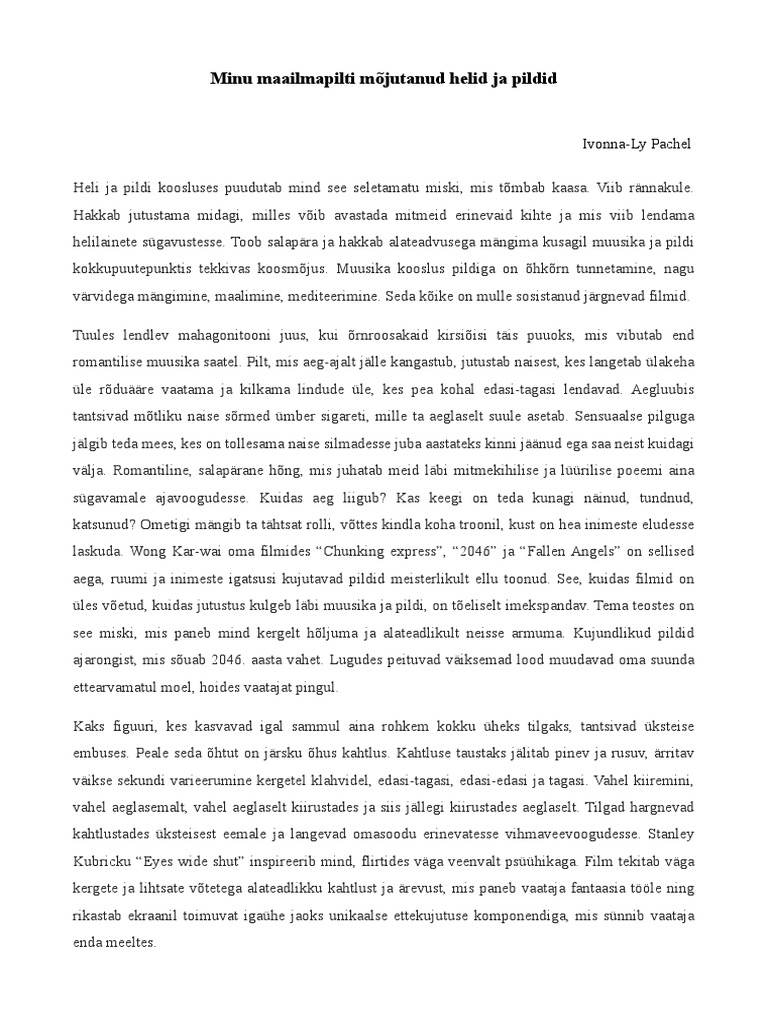 Minu Maailmapilti Mõjutanud Helid Ja Pildid-Essee | PDF
