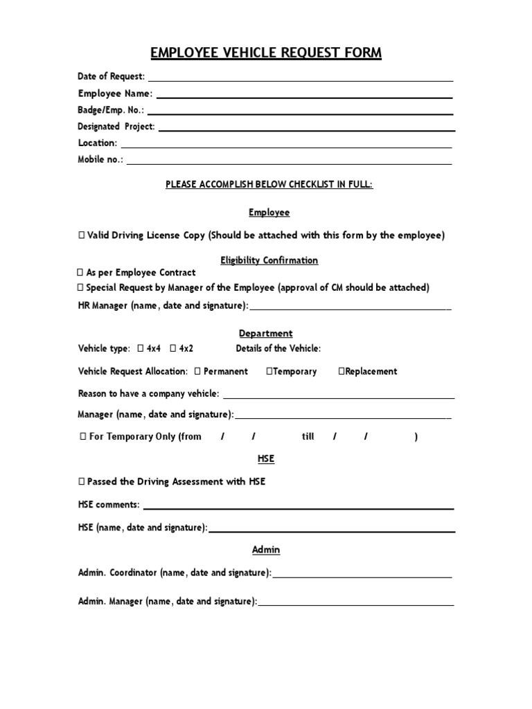 Vehicle Request | PDF