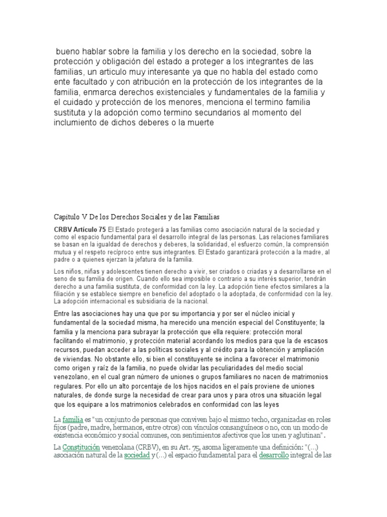 Analisis Del Articulo 75 de La CRBV | PDF | Familia