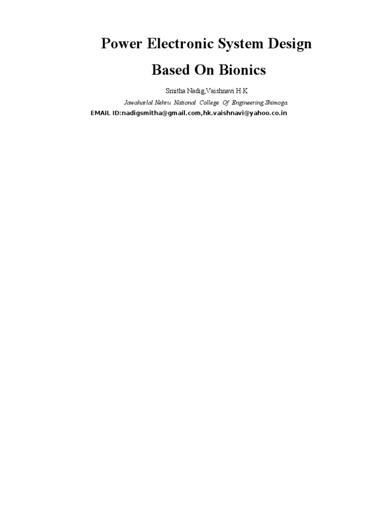 Power Electronic System Design Based On Bionics Jawaharlal Nehru National College Of