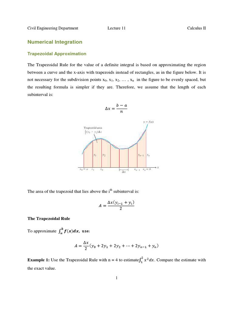 Numerical Integration: Trapezoidal Approximation | PDF | Integral | Area