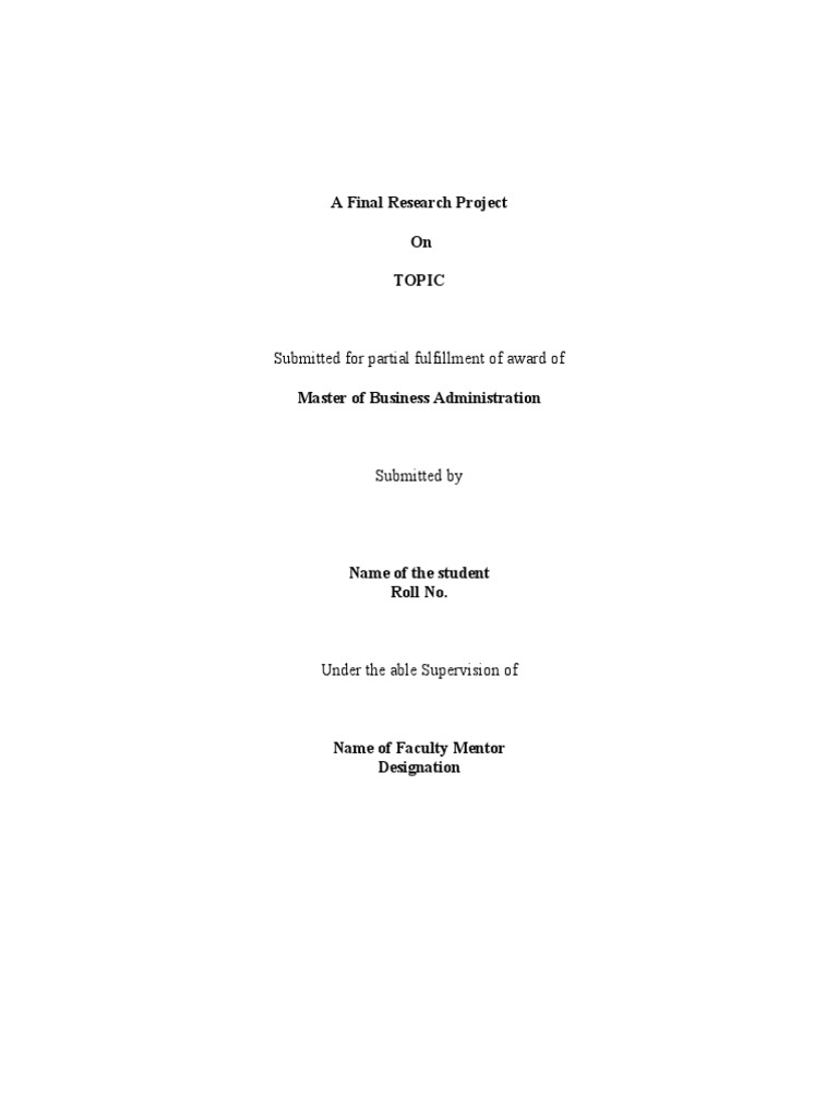 A Final Research Project On Topic: Submitted For Partial Fulfillment of ...