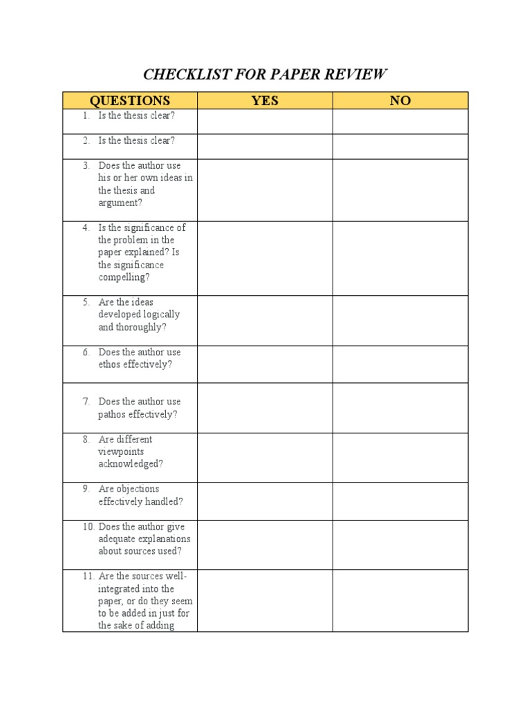 Paper Review Checklist Guide | PDF