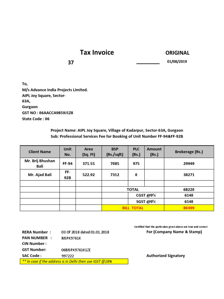 Tax Invoice ORIGINAL | PDF