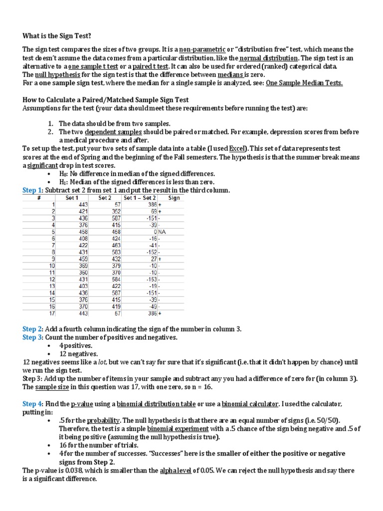 What Is The Sign Test?: Step 1 | PDF | Statistical Hypothesis Testing ...
