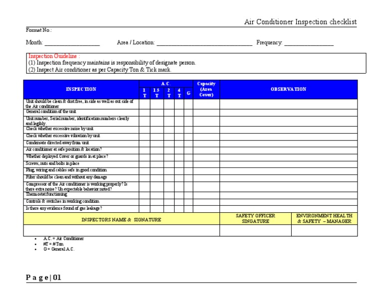 Air Conditioner Inspection Checklist | PDF | Technology & Engineering