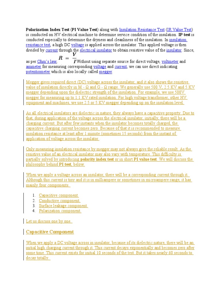 Polarization Index Test | Download Free PDF | Dielectric | Insulator ...