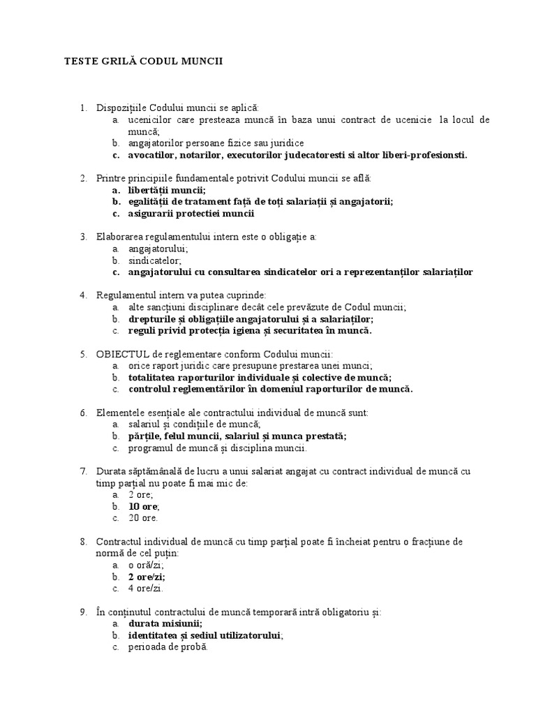 Grila Codul Muncii | PDF