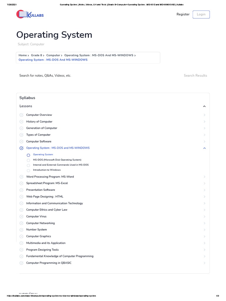 Operating System - Notes, Videos, QA and Tests - Grade 8 - Computer ...