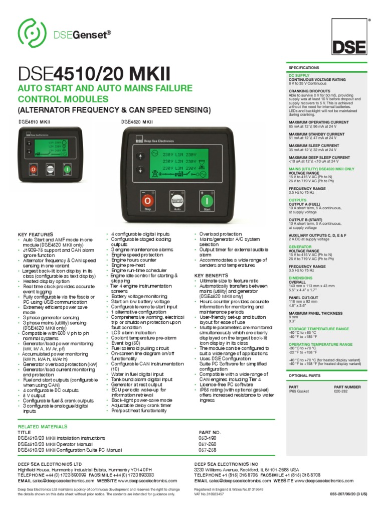 Dse 4510 20 Mkii Data Sheet (Us) | PDF | Mains Electricity ...
