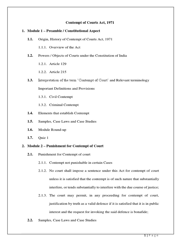 Contempt of Courts Act 1971 Detailed Study | PDF | Contempt Of Court ...