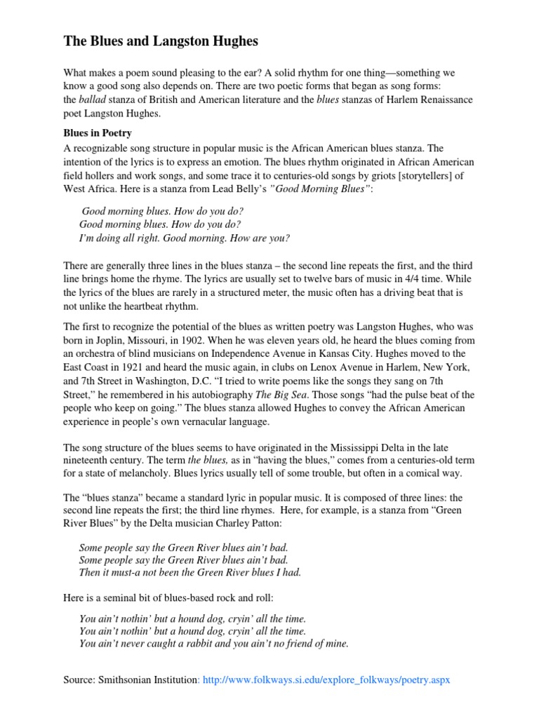 The Blues and Langston Hughes | PDF | Blues | Poetry