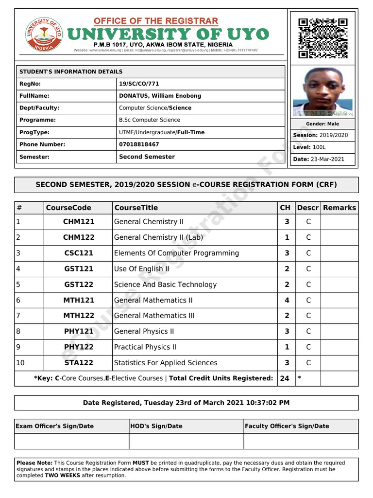 Second Semester Course Registration 2020 | PDF | Science And Technology ...