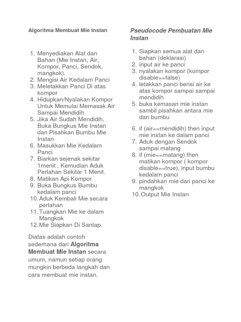 Algoritma Dan Pseudocode Membuat Mie Instan | PDF