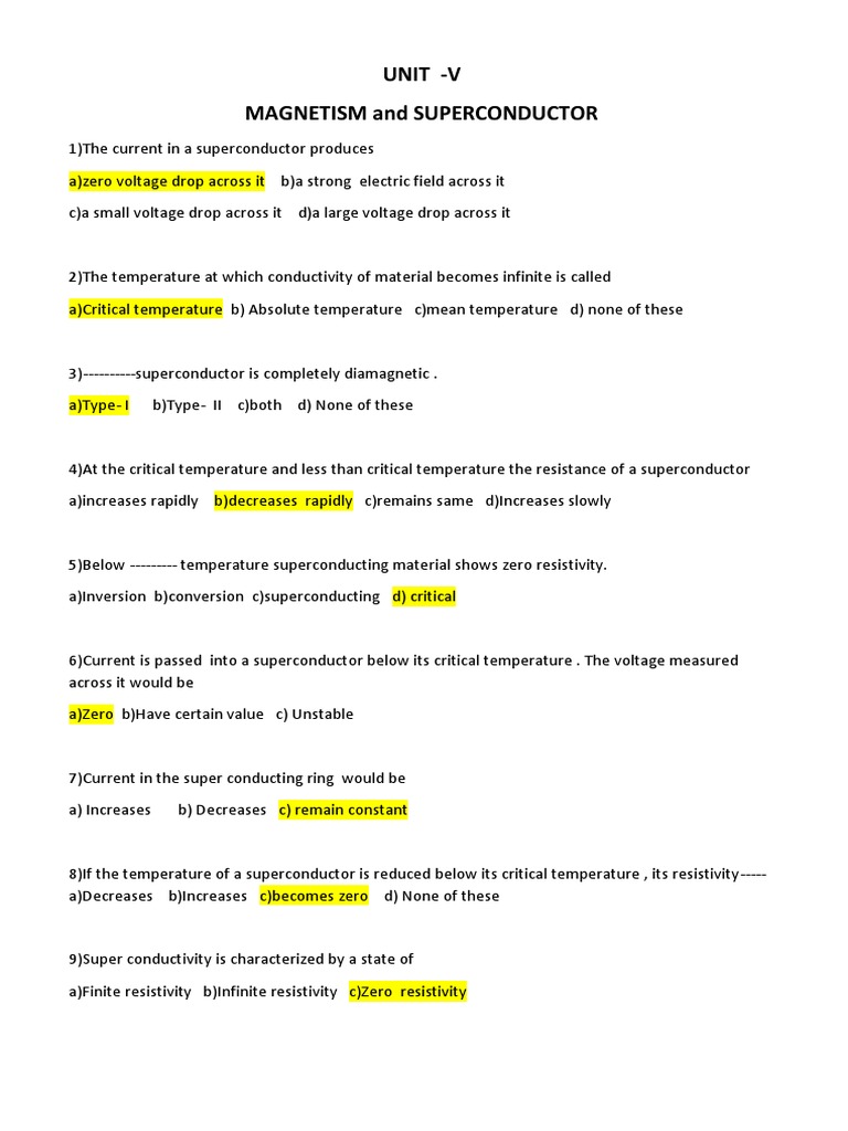 Super Conductor and Magnetism MCQ | PDF | Superconductivity | Magnetism