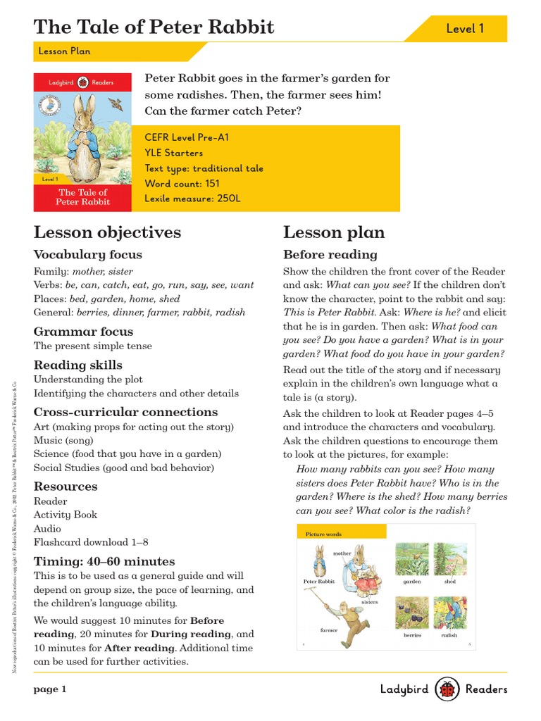 The Tale of Peter Rabbit Lesson Plan Ladybird Readers Level 1 | PDF ...
