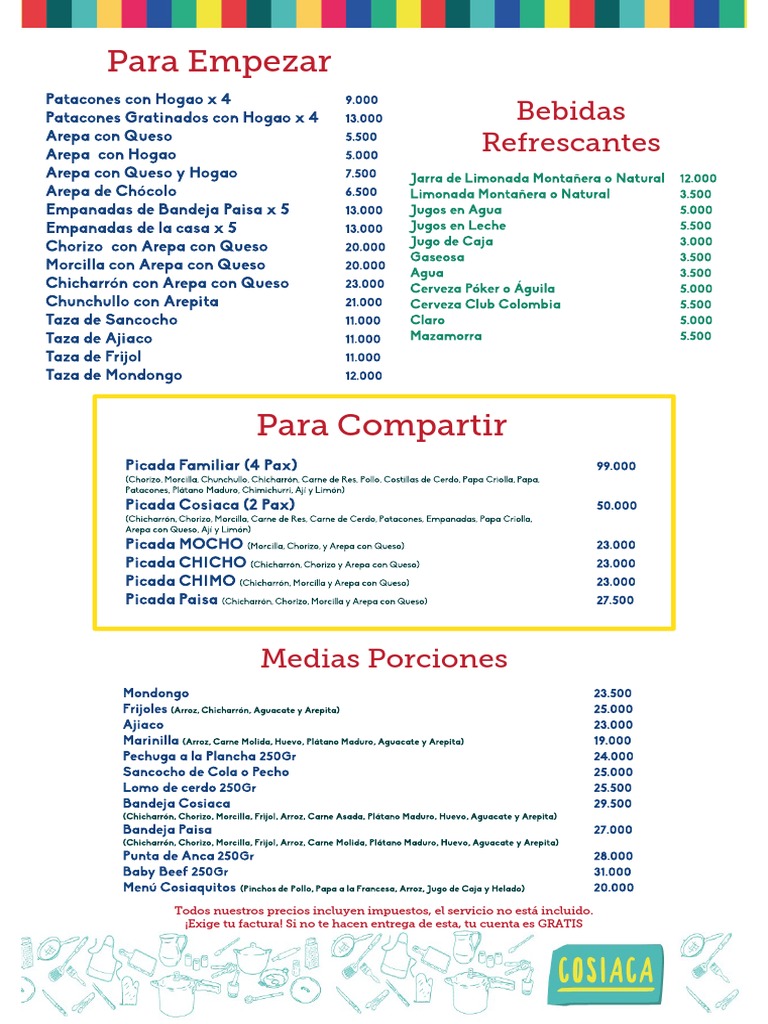 Menú del Restaurante Cosiaca | PDF | Salud y bienestar