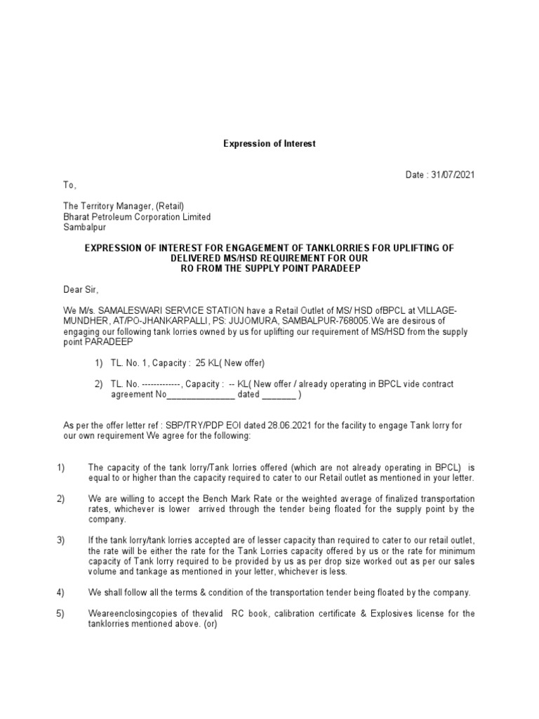 EOI Format For Transport-New | PDF | Affidavit | Common Law