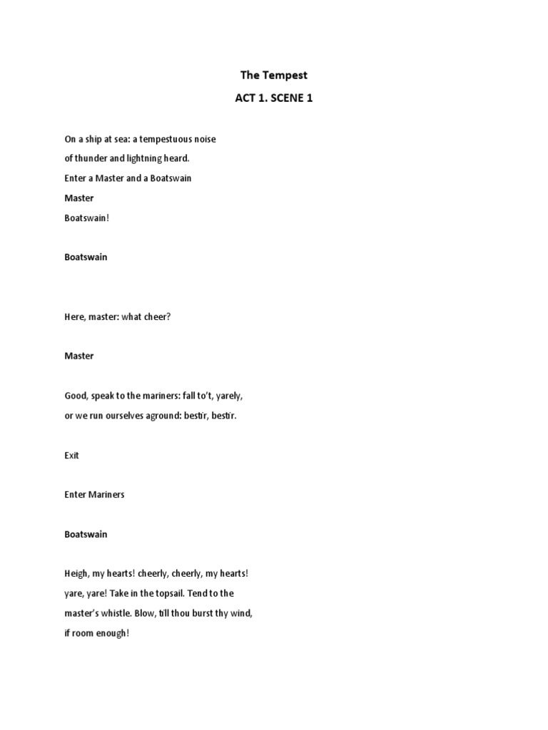 The Tempest Act 1. Scene 1: Master | PDF