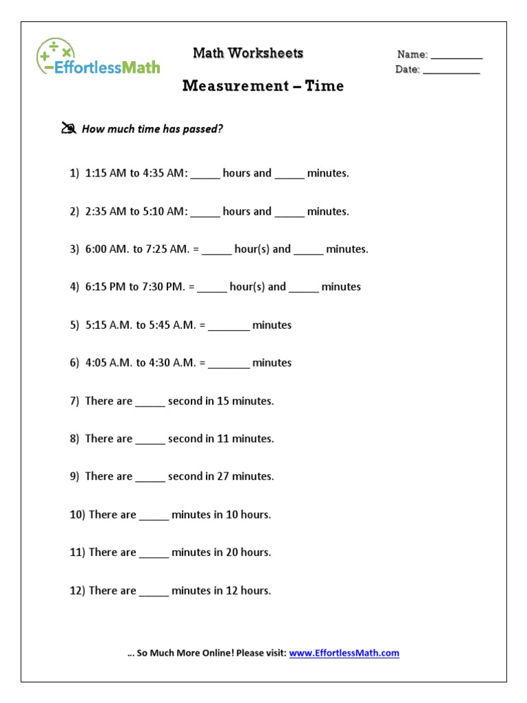 Measurement - Time: Math Worksheets | PDF