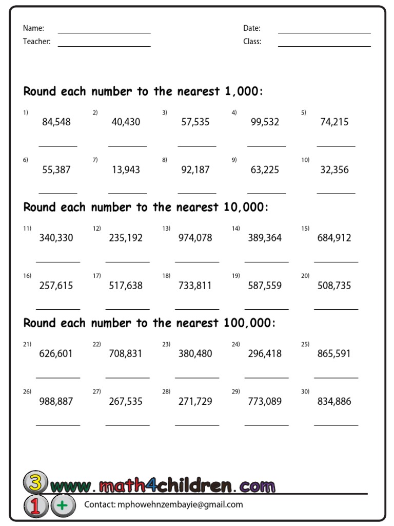 Rounding Practice Worksheet: Exercises in Rounding to the Nearest 1,000 ...