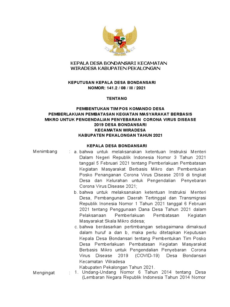 SK PPKM Mikro Dan Posko Desa Bondansari 2021 | PDF | Ilmu Sosial