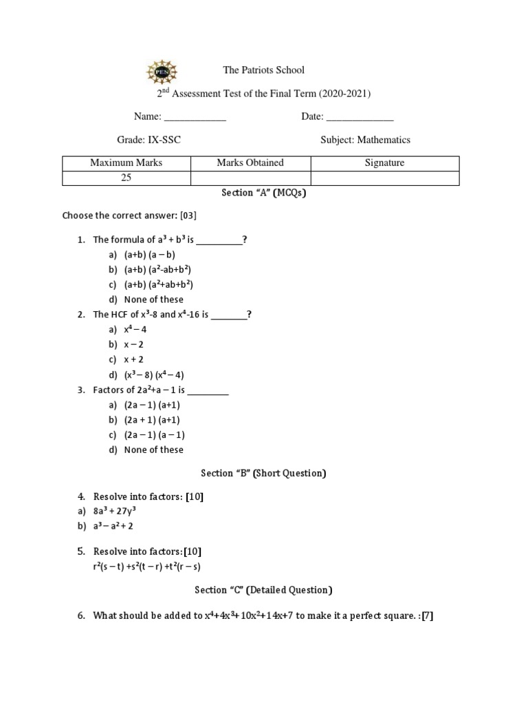 IX Maths SSC | PDF