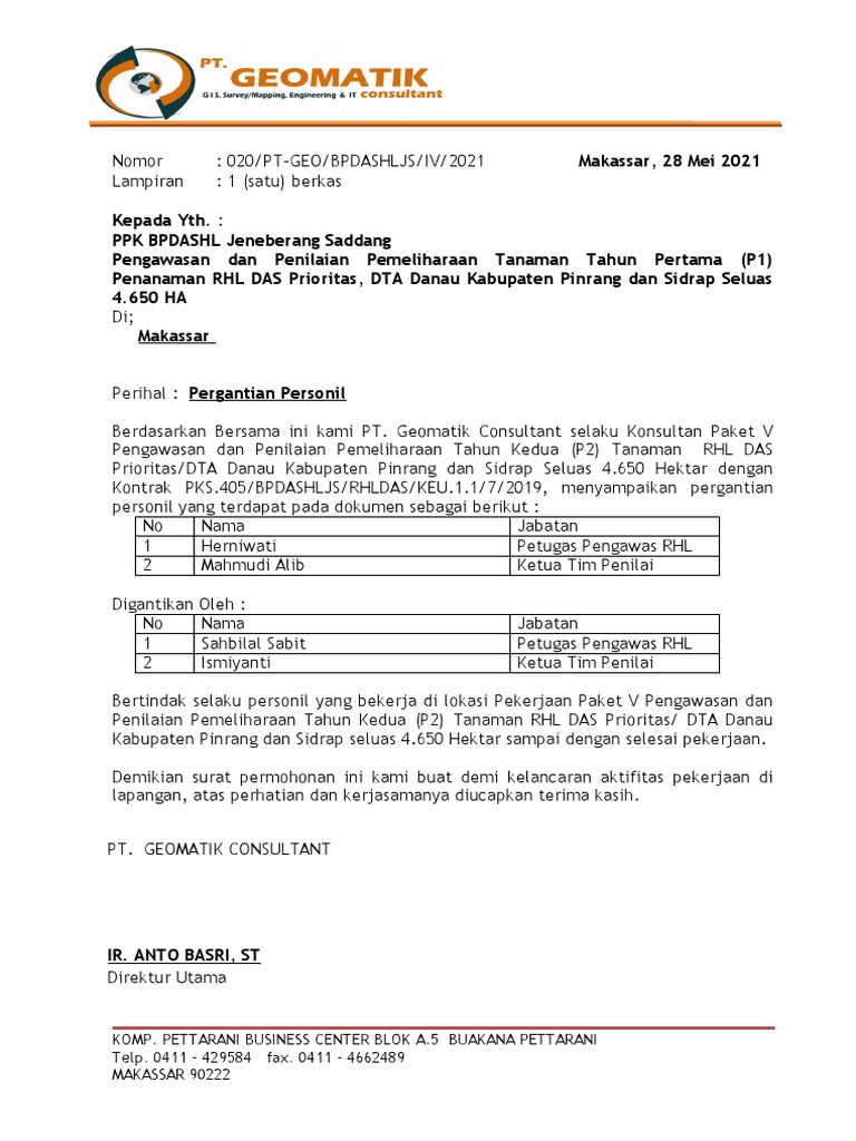 Surat Pergantian Personil P2 | PDF