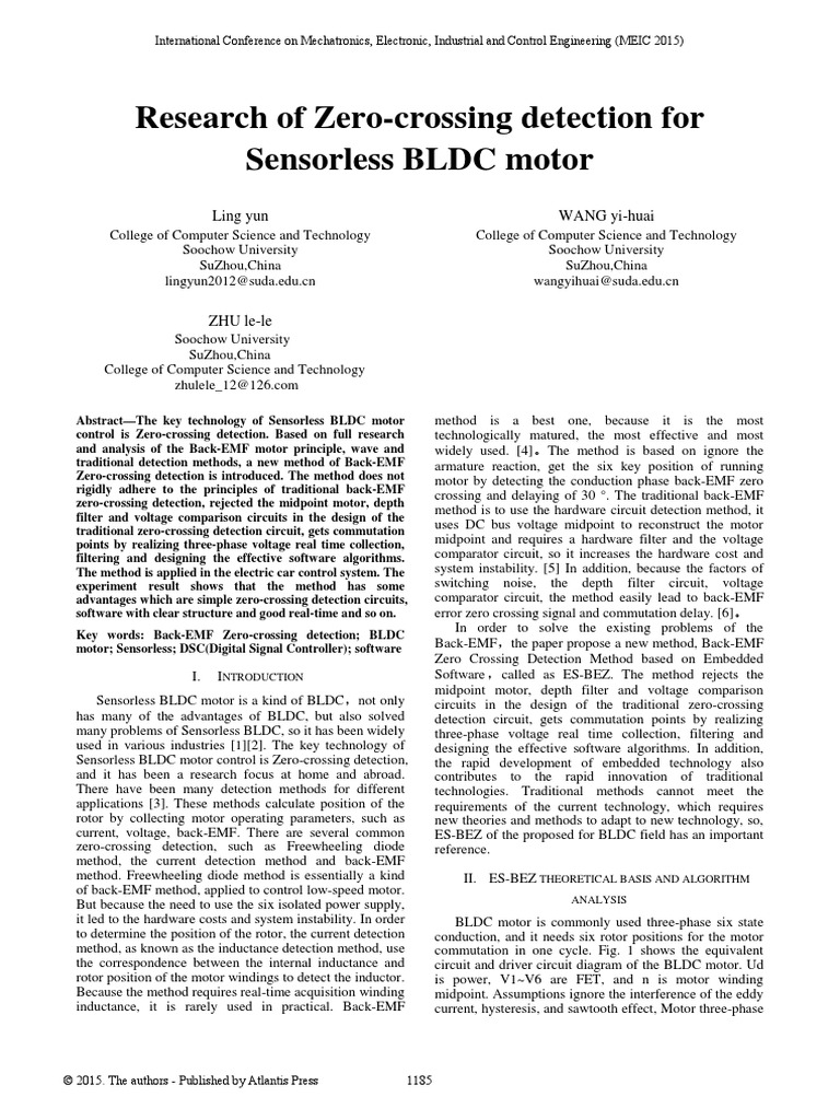 Research of Zero-Crossing Detection For Sensorless BLDC Motor | PDF ...