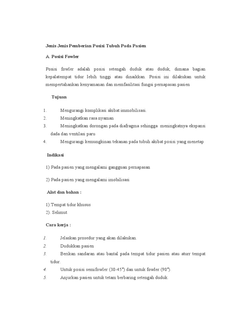 Keperawatan Dasar Memposisikan Pasien Secara Fowler Dan Semifowler ...