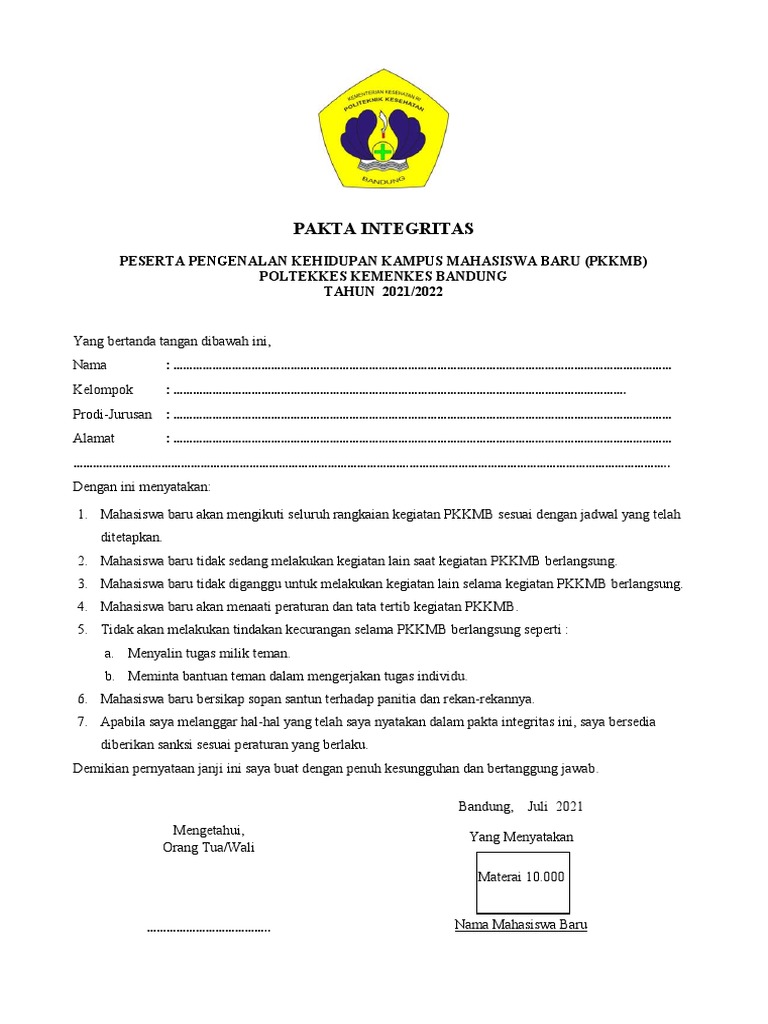 Pakta Integritas Peserta | PDF