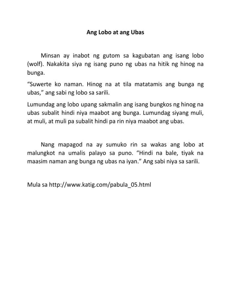 Ang Lobo at Ang Ubas | PDF