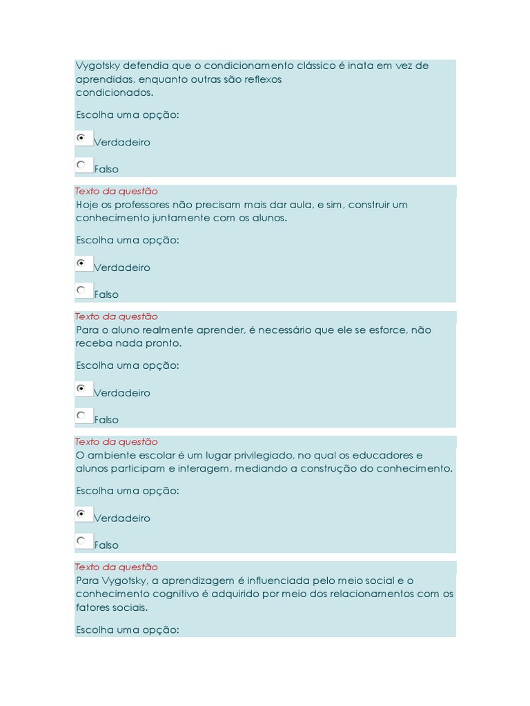Prova Modulo 1 | PDF | Aprendizado | Psicologia