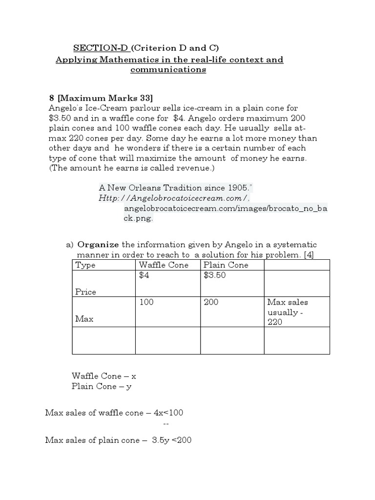 Maximizing Revenue Through Optimal Ice Cream Cone Combinations: A ...