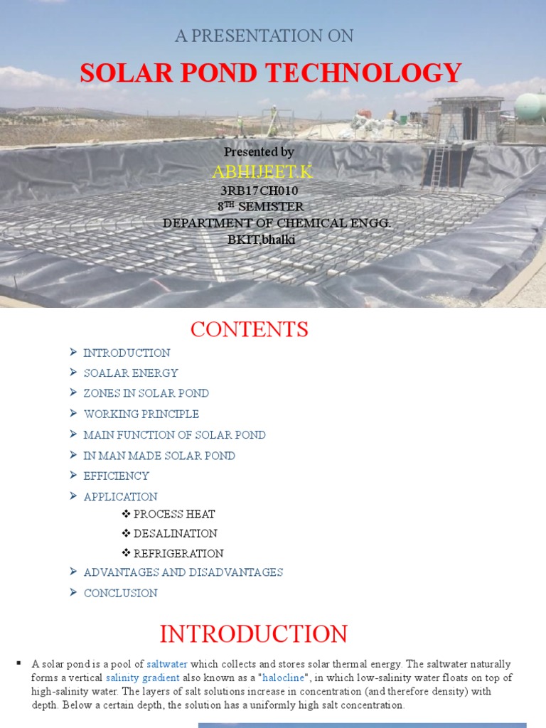 Solar Pond Technology | PDF | Solar Energy | Desalination