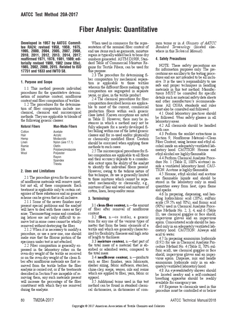 Fiber Analysis: Quantitative: AATCC Test Method 20A-2017 | PDF | Rayon ...