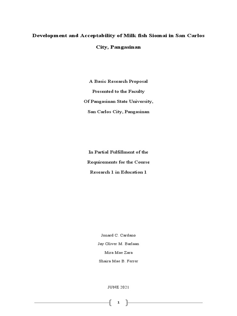 Development and Acceptability of Milk Fish Siomai in San Carlos City ...