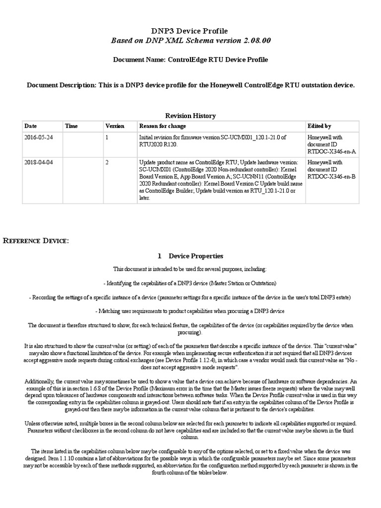 ControlEdge RTU DNP3 Device Profile | PDF | Port (Computer Networking ...