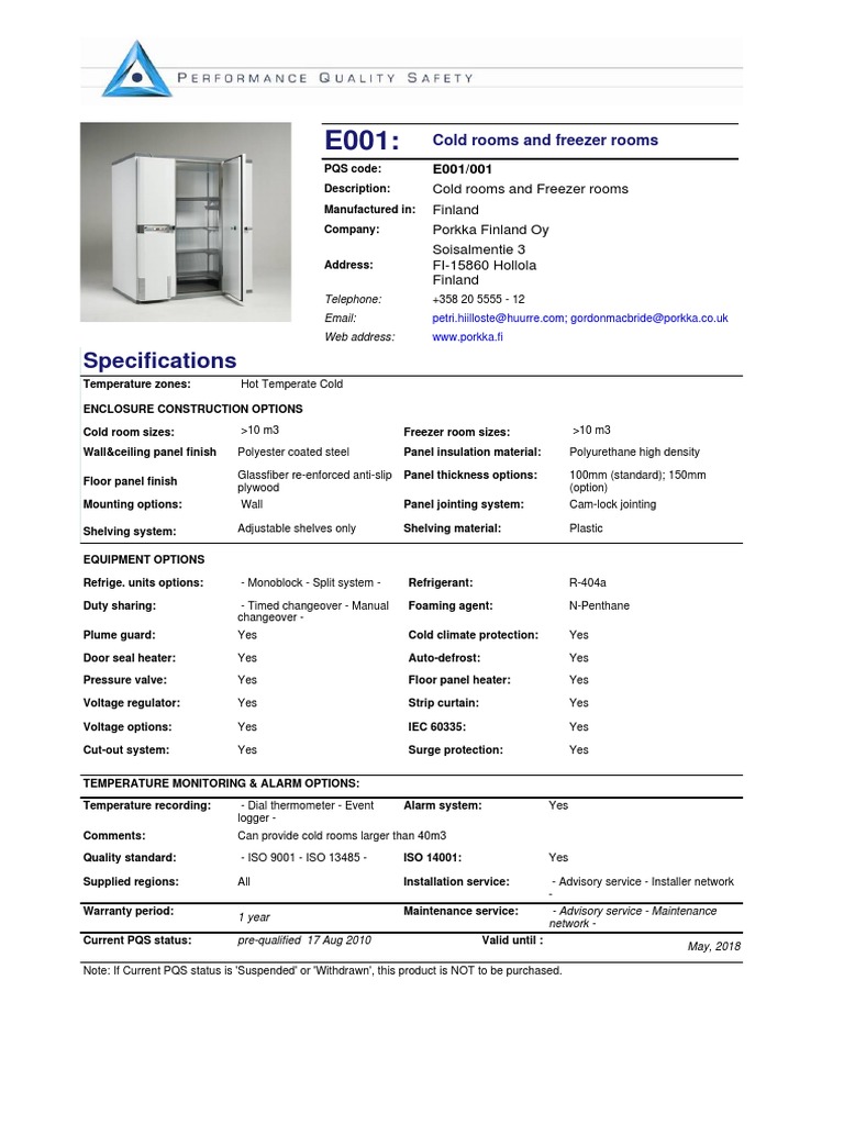 Specifications: Cold Rooms and Freezer Rooms | PDF | Refrigerator ...