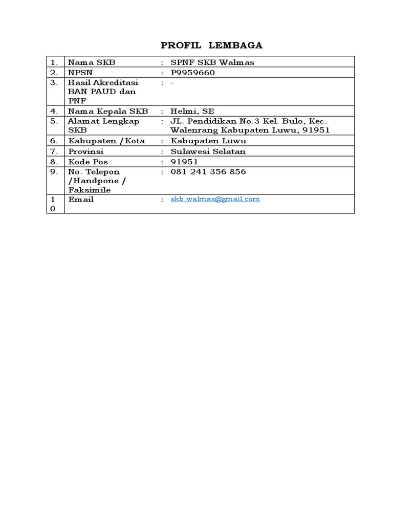 Profil Lembaga SKB Walmas | PDF | Karier & Perkembangan