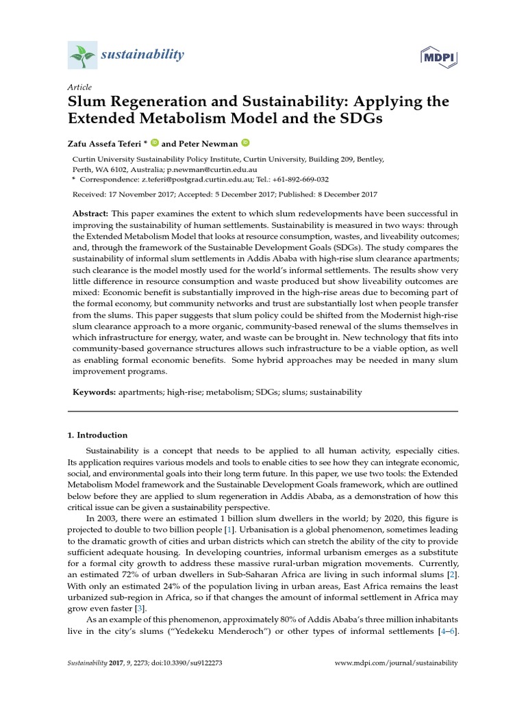 Slum Regeneration and Sustainability: Applying The Extended Metabolism ...