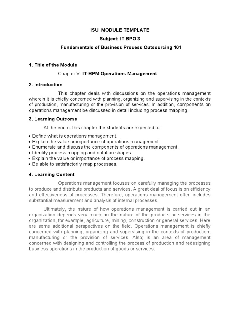 Isu Module Template Subject: IT BPO 3 | PDF | Business Process | Six Sigma