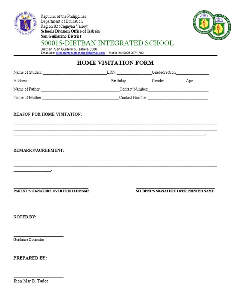 Home Visitation Form | PDF