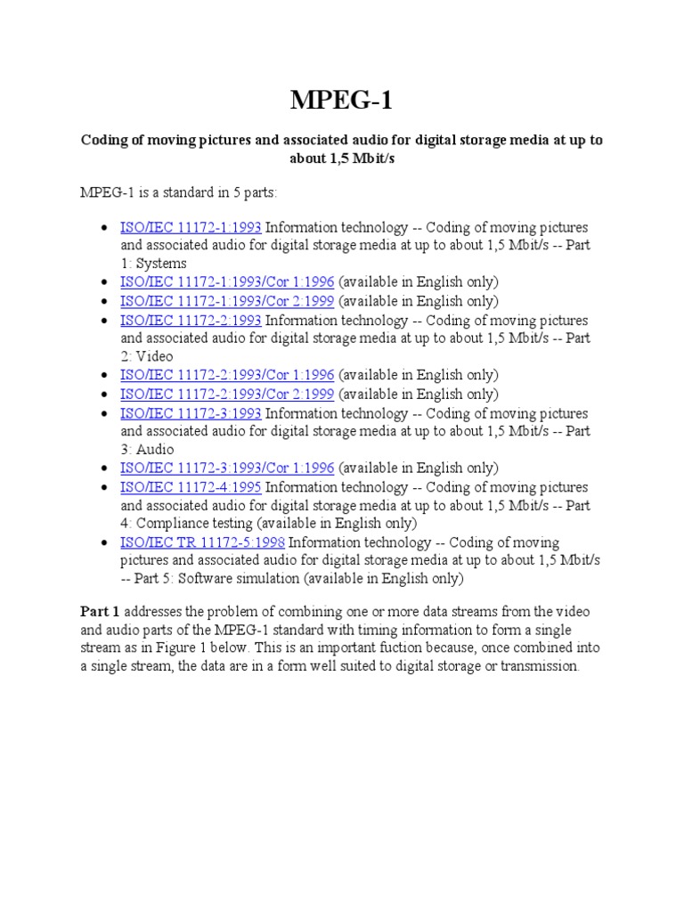 MPEG-1: Coding of Moving Pictures and Associated Audio For Digital ...