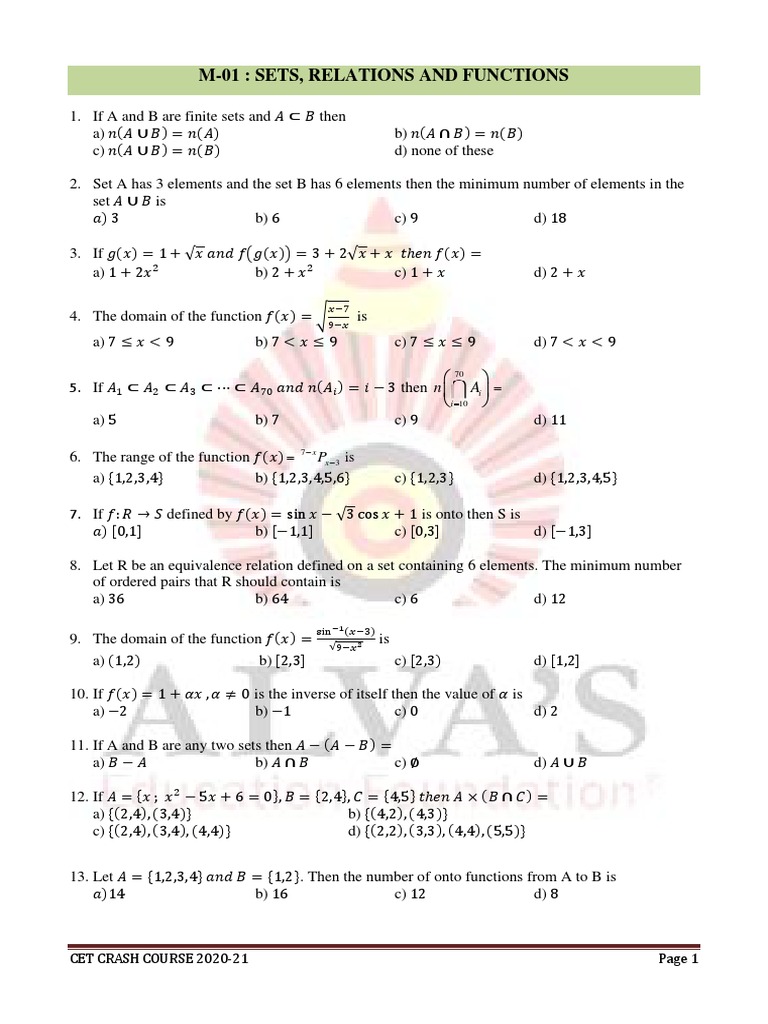 Sets, Relations, and Functions: A Comprehensive Review of Key Concepts | PDF | Function ...