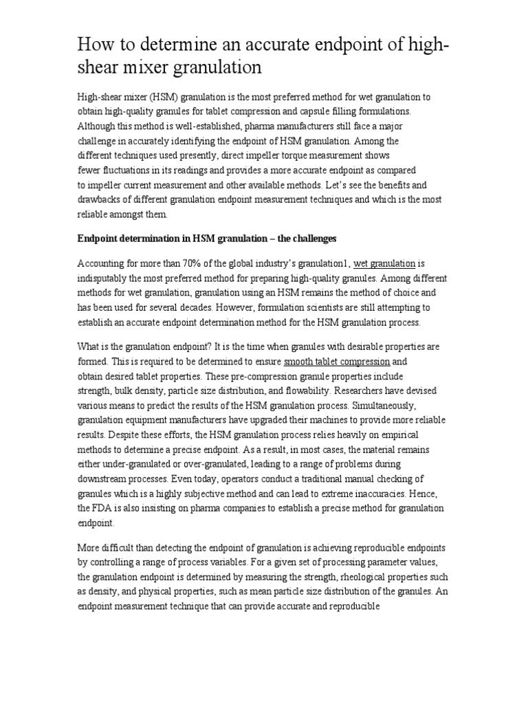 HSM Granulation Endpoint Guide | PDF | Tablet (Pharmacy) | Materials