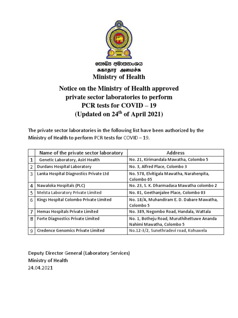 Approved PCR Test Centers in Sri Lanka | PDF