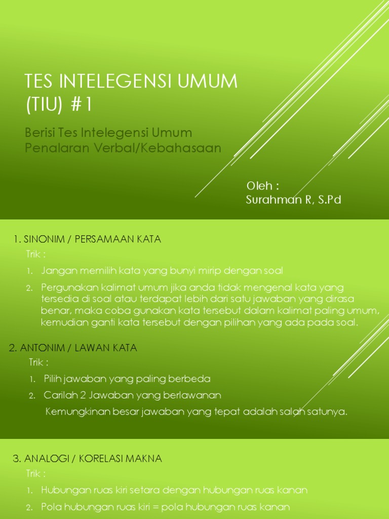 Tes Intelegensi Umum (Tiu) #1 | PDF