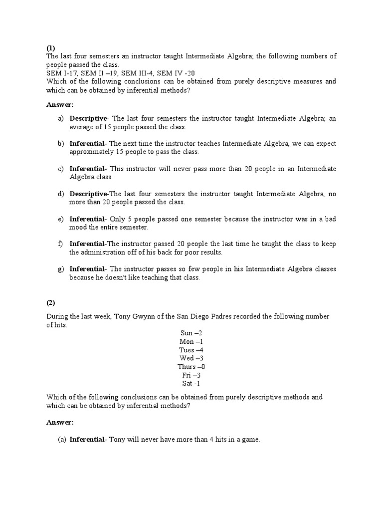 Examples of Descriptive and Inferential Statistics | PDF